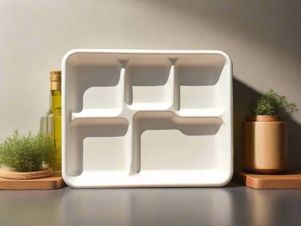5 Compartment Molded Fiber Tray | Compostable Lunch Tray | 500pcs ...