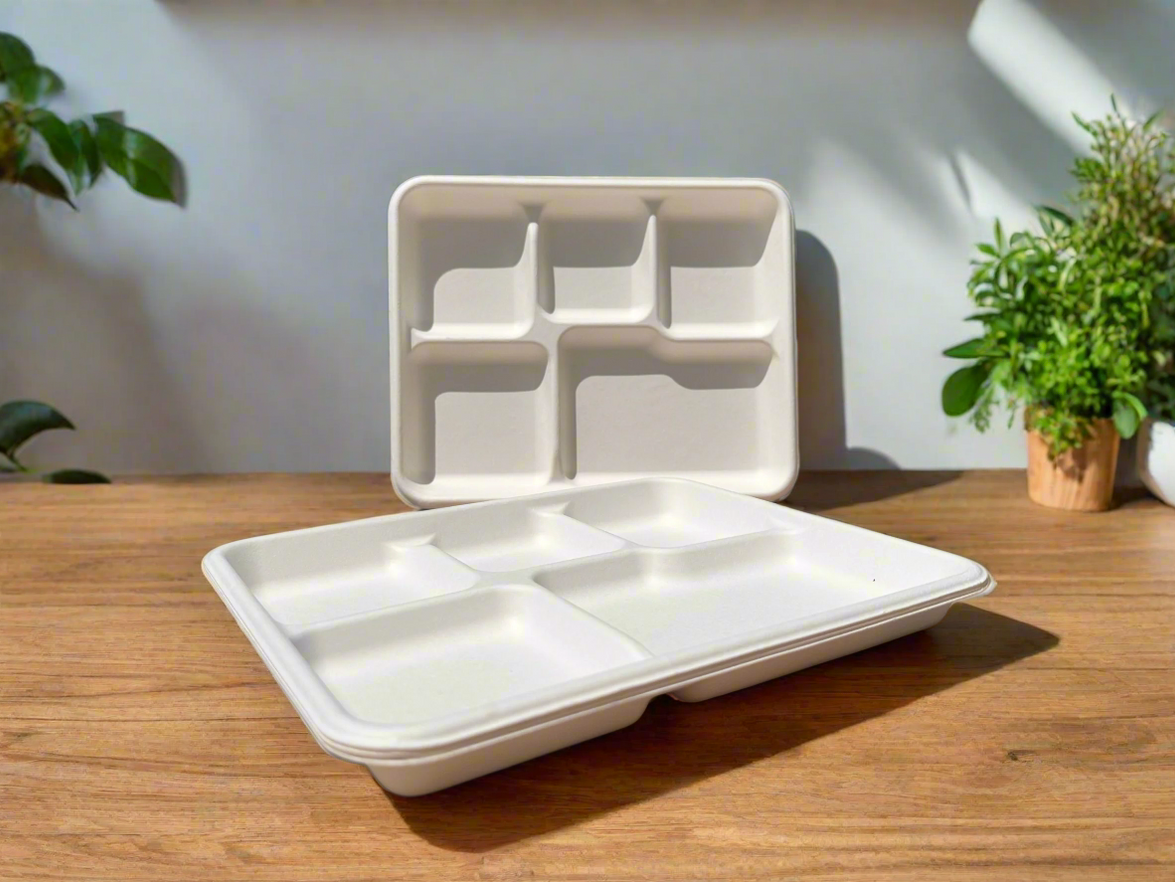 5 Compartment Molded Fiber Tray | Compostable Lunch Tray | 500pcs ...