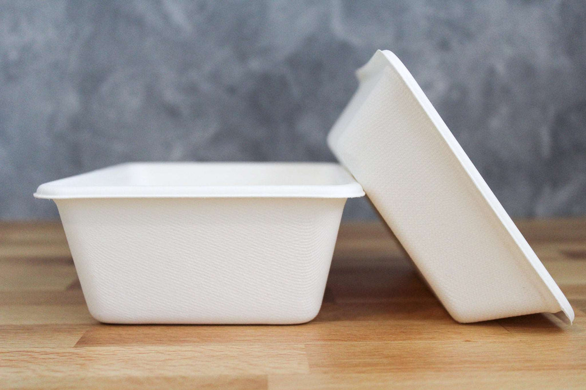 32oz Disposable Rectangular Fiber Container (800pcs) | PFAS-Free | Com ...