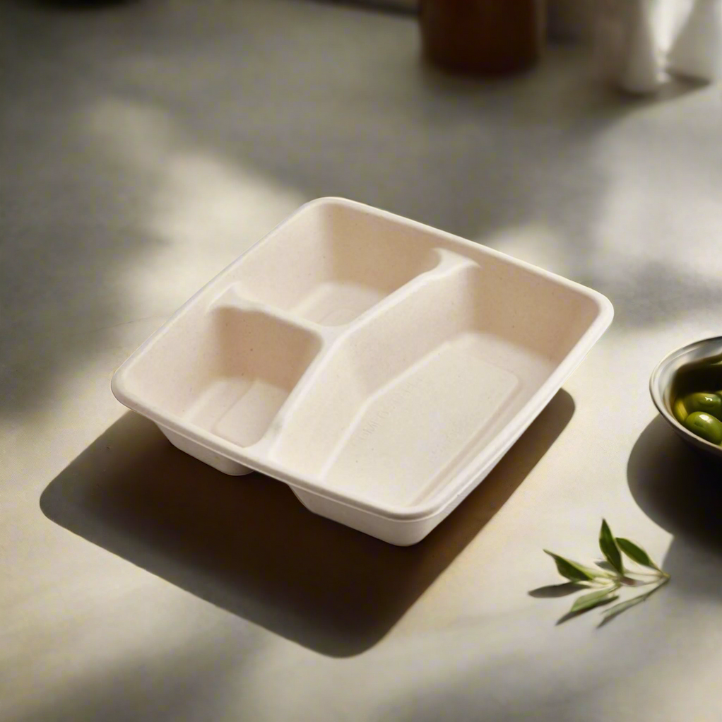 32oz Square Molded Fiber Tray | 3 Compartment Tray | Compostable — This ...